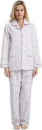 Global Femme Ensemble de Pyjama Flanelle Coton Floral Manches Longues Boutonné Vêtements de Nuit Femme Cordon de Serrage Douce et Respirante S-XXL