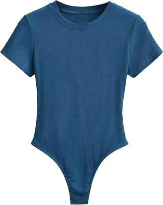 Generic YUJIEBB Body d&eacute;t&eacute; &agrave; manches courtes et col rond pour femme, tricot, extensible, mince, 14 couleurs, C13, L