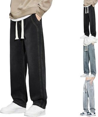 Generic Jean ample pour homme, pantalon en jean confortable et d&eacute;contract&eacute; avec poches, pantalon de danse hip-hop &eacute;l&eacute;gant surdimensionn&eacute; avec cordon de serrag