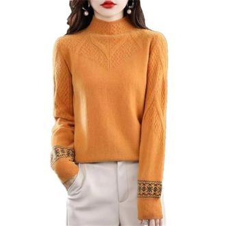 Generic Pull en tricot à col roulé et manches longues pour femme Automne Hiver, Orange, M