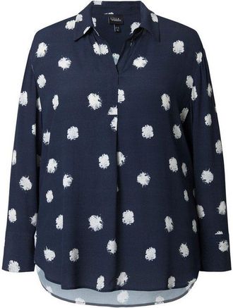 Ulla Popken Longbluse Tunika Tupfen Zierfalte Hemdkragen Langarm