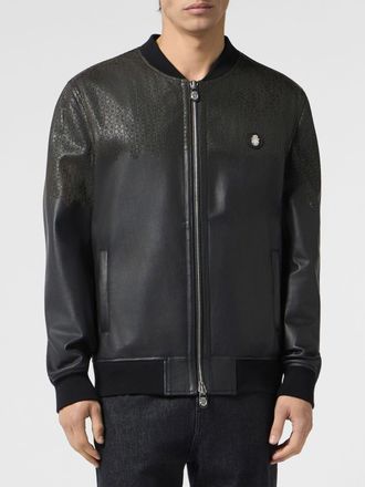 Billionaire Boys Club Blouson bomber en cuir &agrave; motif monogramme et logo appliqu&eacute;