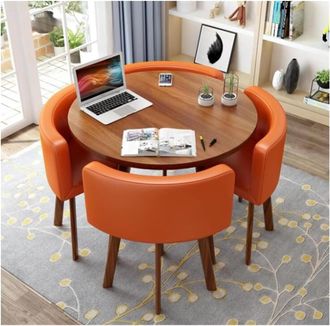 Generic Modernes rundes Esstisch-Set, runder Tisch und St&uuml;hle mit weicher R&uuml;ckenlehne, mit 4 St&uuml;hlen, Design mit abgerundeten Ecken, for Caf&eacute;, K&uuml;che, Esstisch