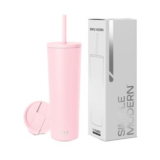 Simple Modern Thermobecher mit Strohhalm und Deckel | Trinkbecher mit Henkel Wiederverwendbare Edelstahl | Geschenke für Frauen und Männer | Classic | 830ml | Blush