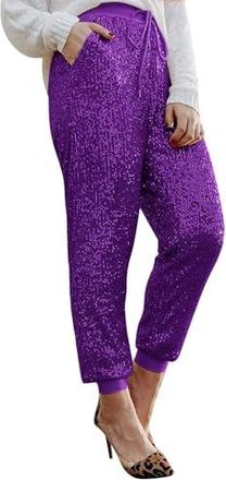 Generic Pantalon pailleté pour femme, pantalon brillant, pantalon décontracté à taille élastique, leggings scintillants, taille haute, pantalon de survêtement