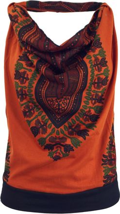 Guru Shop Goa Top, Dashiki Psytrance Neckholder Top - Rostorange, Damen, Baumwolle, Size:M/L (38/40)