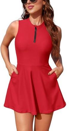 SHEKINI Maillot de Bain Femme Jupette El&eacute;gant Demi-Zipp&eacute;e Robe de Plage Abdominal Contr&ocirc;le Amincissante Jupette+ Culotte Bas de Bikini