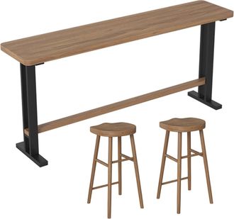 Generic Bartisch Nordisch Schlicht Massivholz Bistrotisch Hochtemperaturlackierung Starke Beine Esstisch mit 2 Stühlen für Küche, Wohnzimmer, Esszimmer(Black,