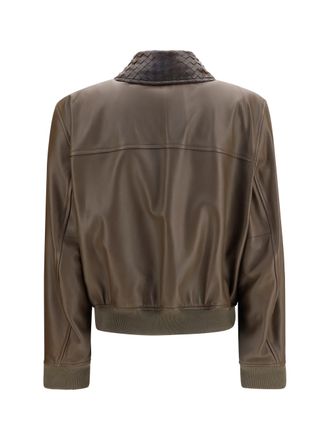 Bottega Veneta Womens Leather Jacket Glossy Lambskin Wader Green Shirt