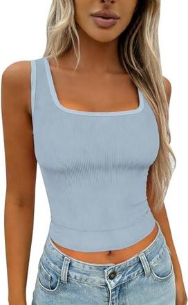 Generic D&eacute;bardeur de sport pour femme - Gilet d&eacute;t&eacute; l&eacute;ger en coton - Sans manches - Crop Tops &eacute;lastiques - Camisole sans manches - Col en U - T-shirt c&ocirc;tel&eacute; - 