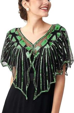 Generic NYSBH Ch&acirc;le r&eacute;tro avec perles et paillettes pour femme, noir/vert, Taille unique