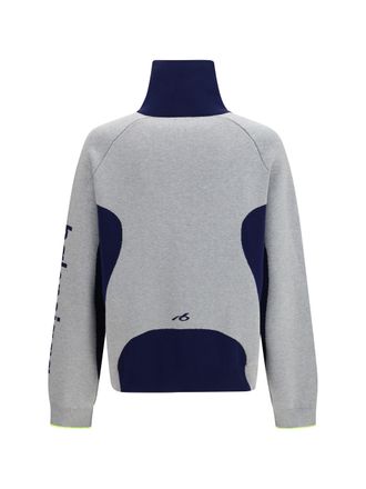 Balenciaga Mens Bodys Zip Knit Sweater Grey-Navy Cotton; Polyamide Grey/navy