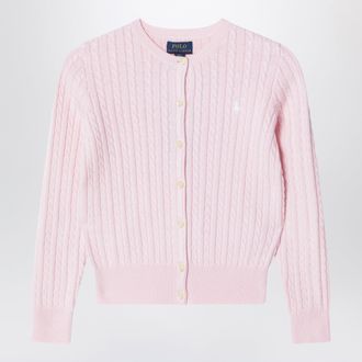Polo Ralph Lauren Rosa Baumwoll-Cardigan mit feinem Zopfmuster
