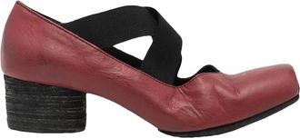 Uma Wang Leather Block Heel with Crossover Strap Heels - Red