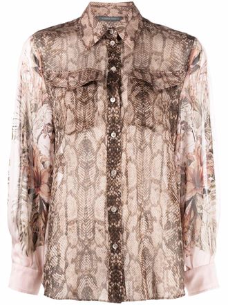 Alberta Ferretti chemise en soie &agrave; imprim&eacute; peau de serpent - Marron