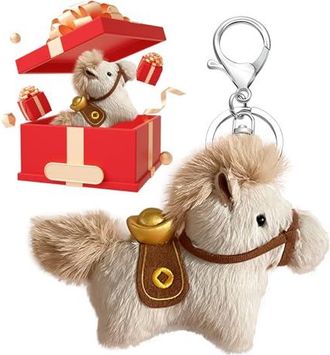 Generic porte-cl&eacute;s de 10,2 cm - D&eacute;coration de lann&eacute;e du cheval - Breloque en forme danimal en peluche - Pour femme, petit ami, amoureux, sac &agrave; dos, voyage, ma