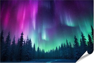 Islandburner XXL Bild Poster Nordlichter &Uuml;ber Winterwald Premium Bilder Fotodruck