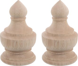 Artibetter Unbehandelte Holzs&auml;ulenabdeckung 2 St&uuml;ck Geschnitzte M&ouml;belaufs&auml;tze 6x10cm Naturfarbene Zierelemente f&uuml;r Treppenpfosten Bettpfosten und Gardinenstangen