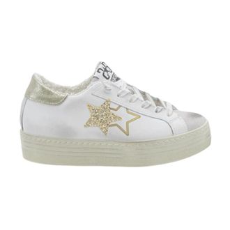 2Star Glitzer Wei&szlig;e Ledersneakers - - Shoes - Damen - Wei&szlig; - 37 EU