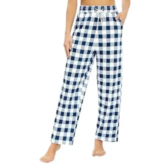 Generic Pantalon de pyjama unisexe &agrave; carreaux extensible confortable pour homme avec cordon de serrage &agrave; la taille et poches, blanc, 3XL
