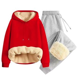 Generico Combinaison dhiver pour femme de sport en polaire chaude compl&egrave;te en molleton avec fermeture &eacute;clair &agrave; capuche et pantalon en velours complet 2 pi&egrave;ces 