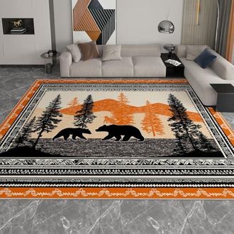 Generic Tapis Lavable R&eacute;tro Plante Animal Montagne, Paillasson &agrave; Poils Bas Antid&eacute;rapant Doux pour Salon Chambre &agrave; Coucher Maison Bureau entr&eacute;e Cuisine Couloir