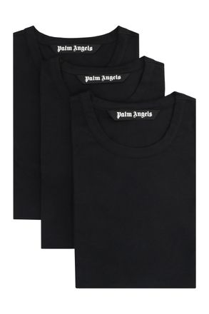 Palm Angels Mens Set Of Three Crew Neck T-Shirts Black Cotton And Polos