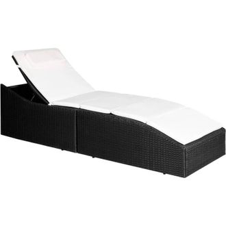 vidaXL Vidaxl - Chaise longue avec coussin R&eacute;sine tress&eacute;e Noir