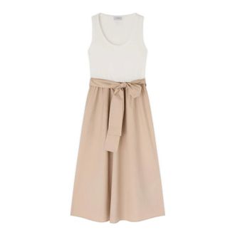 Motivi Robe &eacute;vas&eacute;e en popeline avec &agrave; la taille - Femme - Robes - Beige - Taille: 34 FR