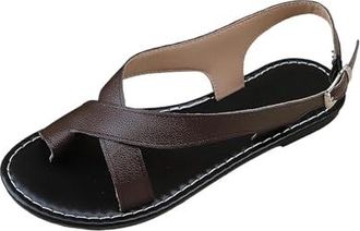 Generic Sandales plates l&eacute;g&egrave;res pour femme - Couleur unie - &Eacute;l&eacute;gantes - Respirantes - Polyvalentes - Confortables - D&eacute;contract&eacute;es - Sandales d&eacute;t&eacute; et de, caf&eacute;,