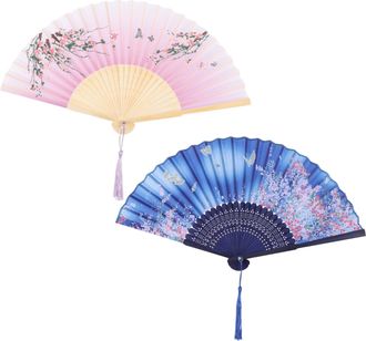 Cabilock 2pc Holz Seide Hand Fans Chinesischen Stil Faltbare Fan Retro Dekorative Handheld Fans Für Frauen