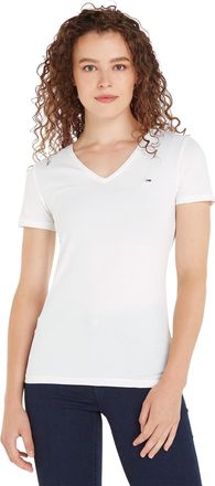 Tommy Jeans Tjw Skinny Stretch V Neck Kurzarm Strickoberteile, Damen, Weiß (White), Xs