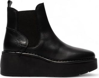 Infinity Leather Bottines Chelsea en Cuir Noir à Plateforme et à Enfiler Pour Femme Fly HELY268