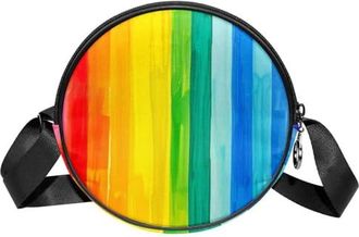 Generic Sac &agrave; bandouli&egrave;re rond pour femme, avec bandes de couleur, sac &agrave; dos &agrave; bandouli&egrave;re r&eacute;glable avec fermeture &eacute;clair, sac &agrave; main rond d&eacute;contract&eacute; pour fe