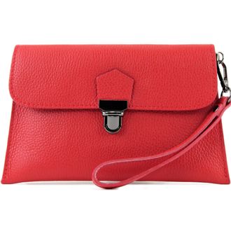 modamoda.de T190 Damen Leder Clutch Handgelenktasche Schultertasche mit Kette handmade in Italy, Farbe:Signalrot