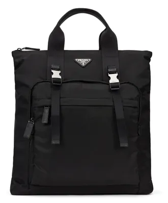 Prada Mens Tote Bag Re-Nylon & Saffiano Leather, Black Polyamide