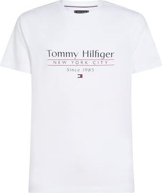 Tommy Hilfiger T-Shirt Manches Courtes Homme Center Stack Tee avec Col Ras-du-Cou, Blanc (White), XXL