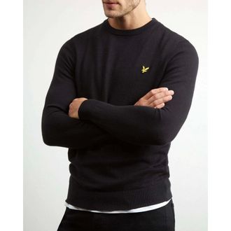 Lyle & Scott Homme, Sweatshirts et sweats à capuche, Noir, Taille: S Pull Ras du Cou en Coton Mérinos