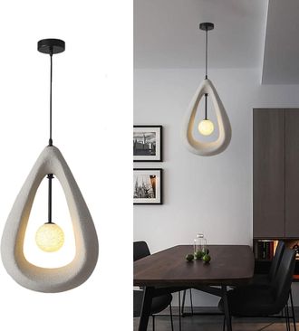 Generic Japanische Retro-Pendelleuchte, Kronleuchter - H&auml;ngelampe aus Mikrozement f&uuml;r K&uuml;cheninseln, 152 cm langes, verstellbares Kabel, Lampenschirm in Wei&szlig;, 