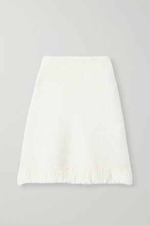 Chlo&eacute; Mini-jupe En Boucl&eacute; De Laine M&eacute;lang&eacute;e &Agrave; Franges - Blanc