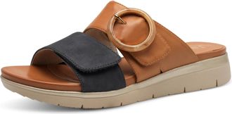 Jana Damen Pantoletten mit Klettverschluss Vegan, Mehrfarbig (Navy/Tan), 39 EU