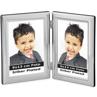 Silberkanne Doppel-Bilderrahmen Paris 2x 9x13 cm - Versilbert (Silver Plated) - Portraitrahmen Klappbar, Edles Design & Gl&auml;nzend