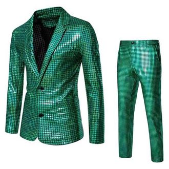 Generic Costume disco des ann&eacute;es 70 pour homme - 2 pi&egrave;ces - Veste &agrave; paillettes - Coupe r&eacute;guli&egrave;re - Brillant - Pour f&ecirc;te, bal de fin dann&eacute;e, Vert, XXL