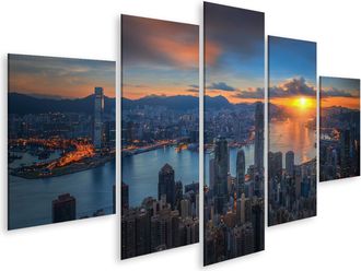 Islandburner Bild auf Leinwand Sonnenaufgang &Uuml;ber Victoria Harbor Von Oben Gesehen Hong Kong Kowloon Bilder Wandbilder Poster