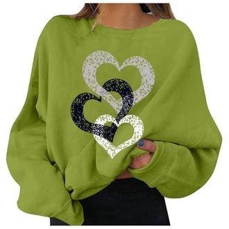 Generic Pull &agrave; manches longues et col rond imprim&eacute; graphique pour femme pour la Saint-Valentin 2026, Vert, XL