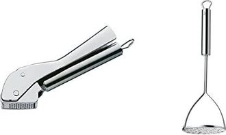 WMF Profi Plus Knoblauchpresse 17,5 cm, Cromargan Edelstahl teilmattiert, spülmaschinengeeignet & Profi Plus Kartoffelstampfer 28,5 cm, Cromargan Edelstah