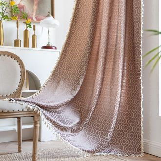 Generic Boho Vorhänge, Thermisch Isolierte Jacquard Semi Blackout Fenster Gardinen, Rustikale Bauernhaus Vorhang mit Quaste für Wohnzimmer und Schlafzimmer 1 