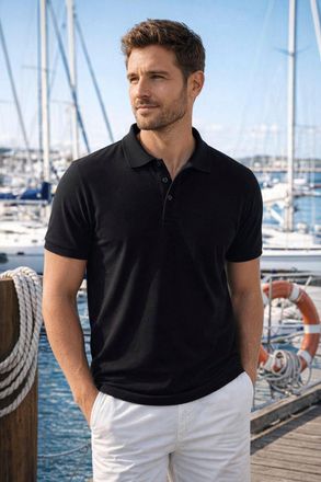 Man's World Poloshirt MANS WORLD, Herren, Gr. 60/62 (XXL), schwarz, Piqu&eacute;, Obermaterial: 100% Baumwolle, unifarben, Basic, regular fit, Rundhals, Flachstrickb&uuml;ndc