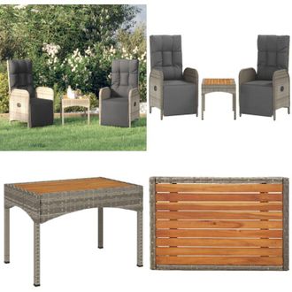 vidaXL Garten-Relaxst&uuml;hle 2 Stk. Mit Tisch Grau Poly Rattan - Outdoor Relaxsessel - Outdoor Relaxsessel - Home & Living