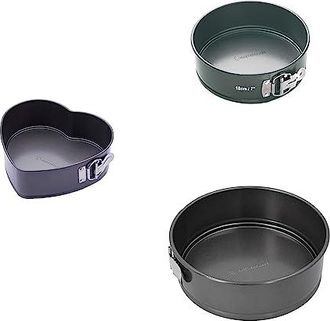 MasterClass 20 cm Springform-Kuchenform mit losem Boden, Antihaft, PFOA-frei+ 22,5 cm Herzform-Kuchenform mit losem Boden, Springform-Verschluss + 18 cm Springfor